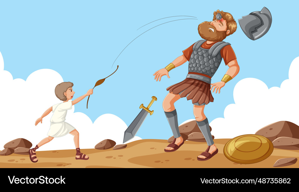 David vs Goliath - Sling Stone Victory Royalty Free Vector