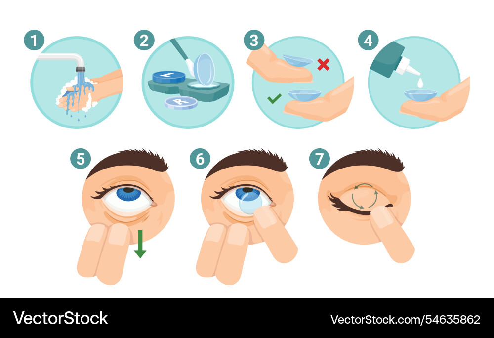 How to put in contact lenses step scheme with Vector Image