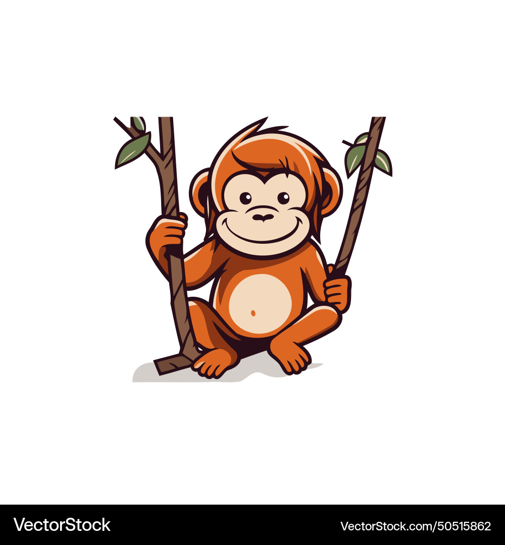 Monkey swinging on tree isolated a white Vector Image