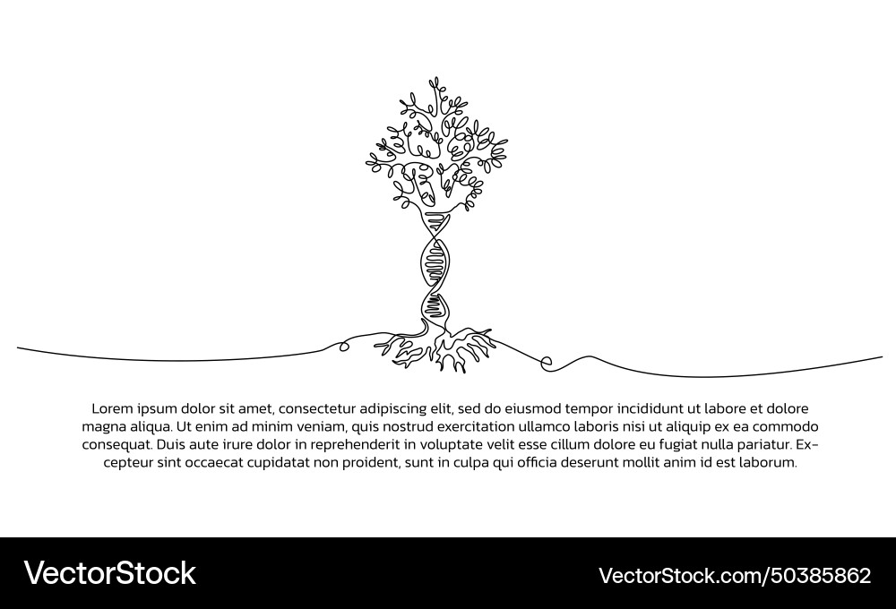One line dna helix tree poster drawing with frame Vector Image