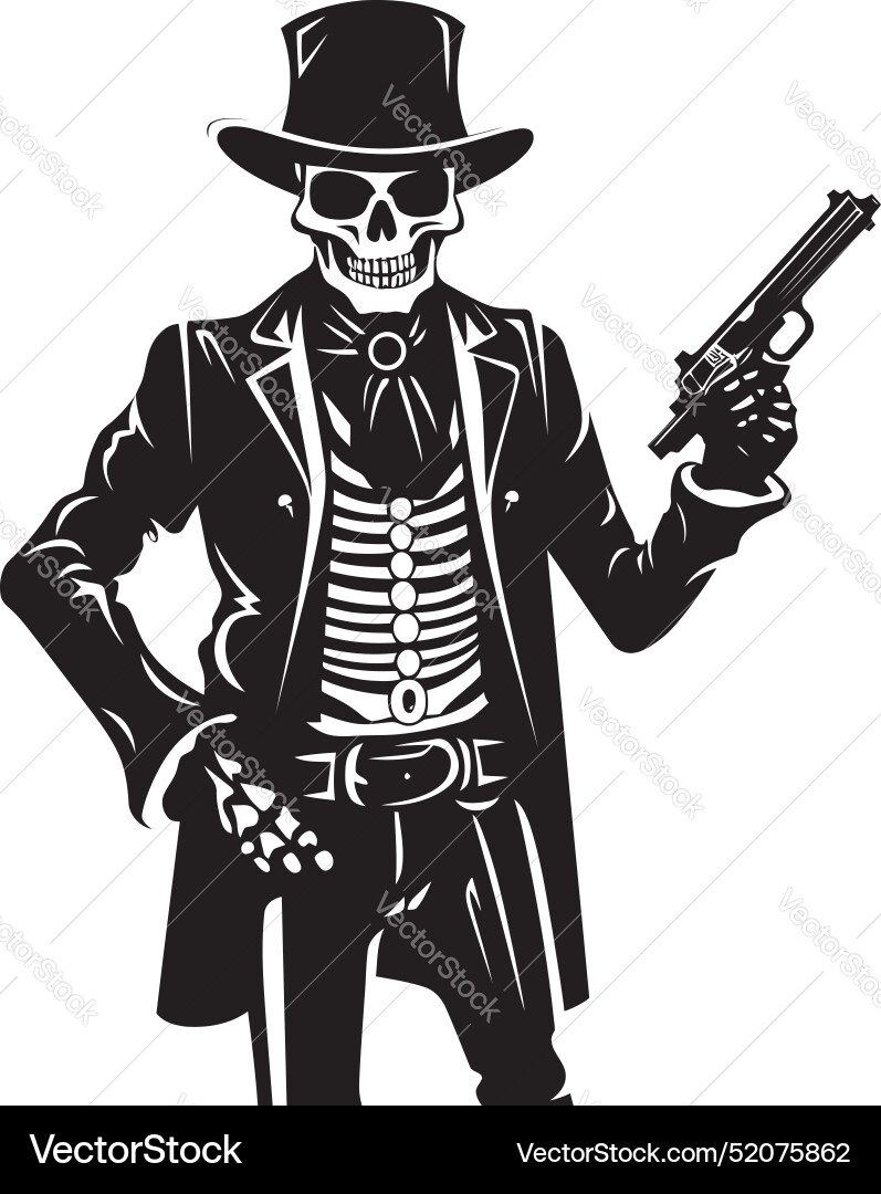 Rifle rattler gunslinging skeleton icon bonefire Vector Image