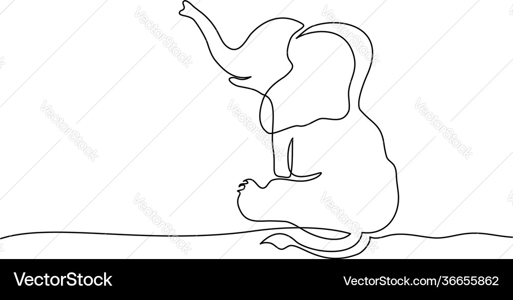 Sitting baby elephant continuous one line drawing Vector Image