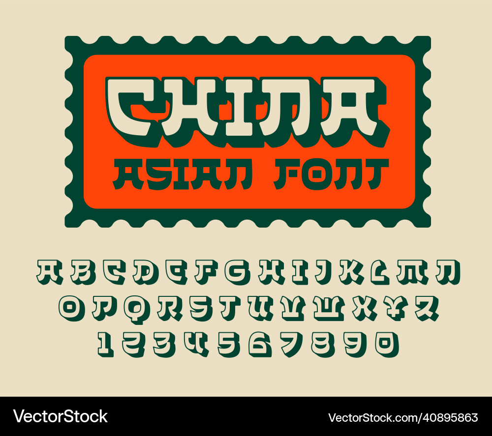 China asian style alphabet font Royalty Free Vector Image