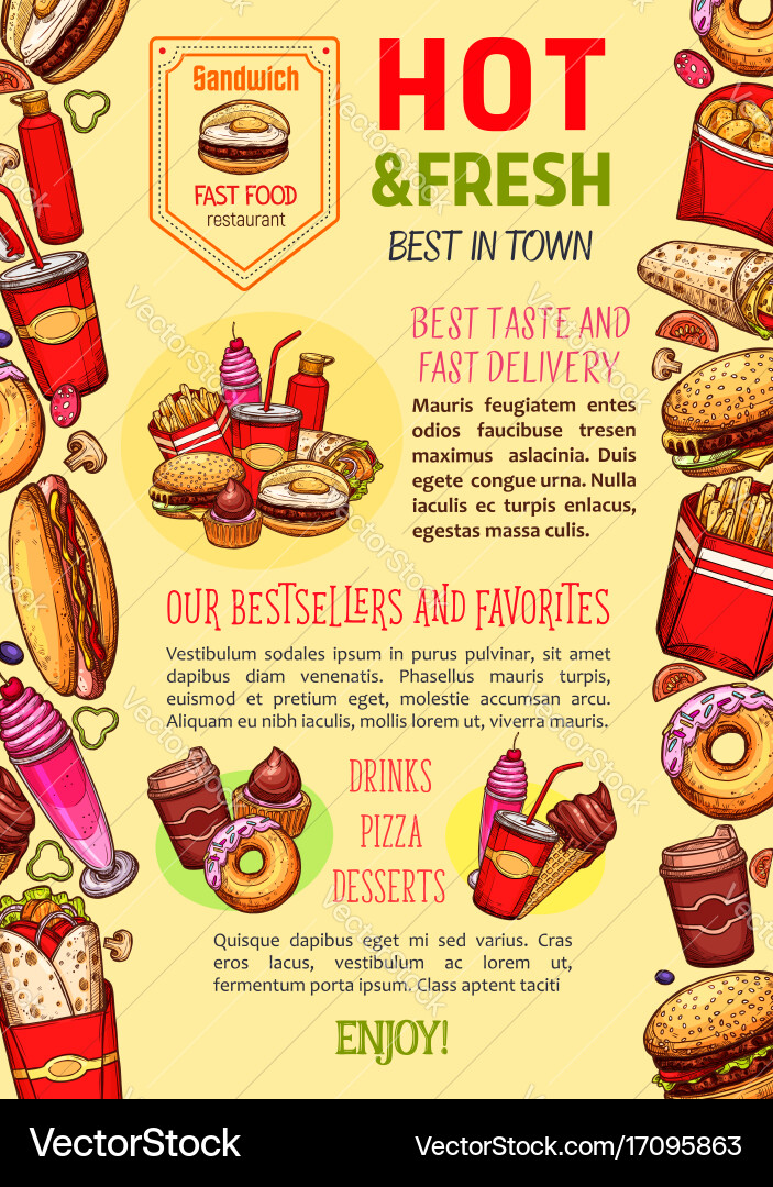Fast food restaurant poster template Royalty Free Vector