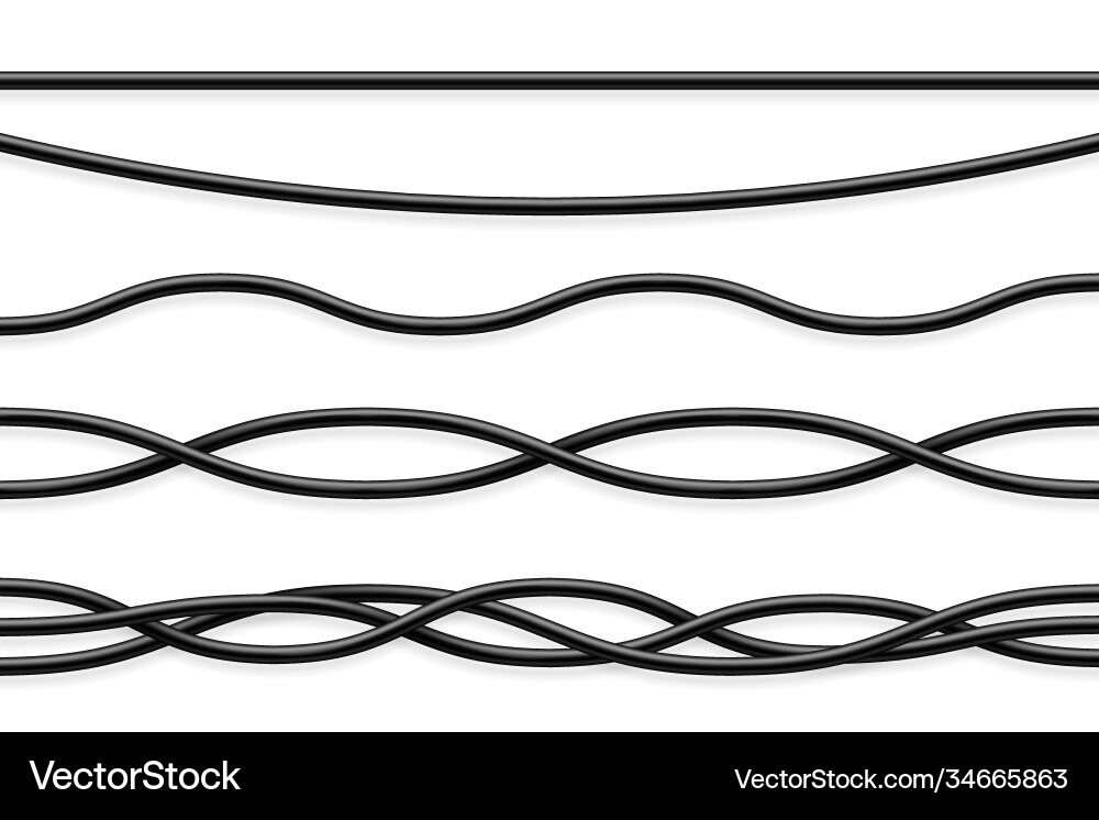 Flexible cables collection black electrical wire Vector Image