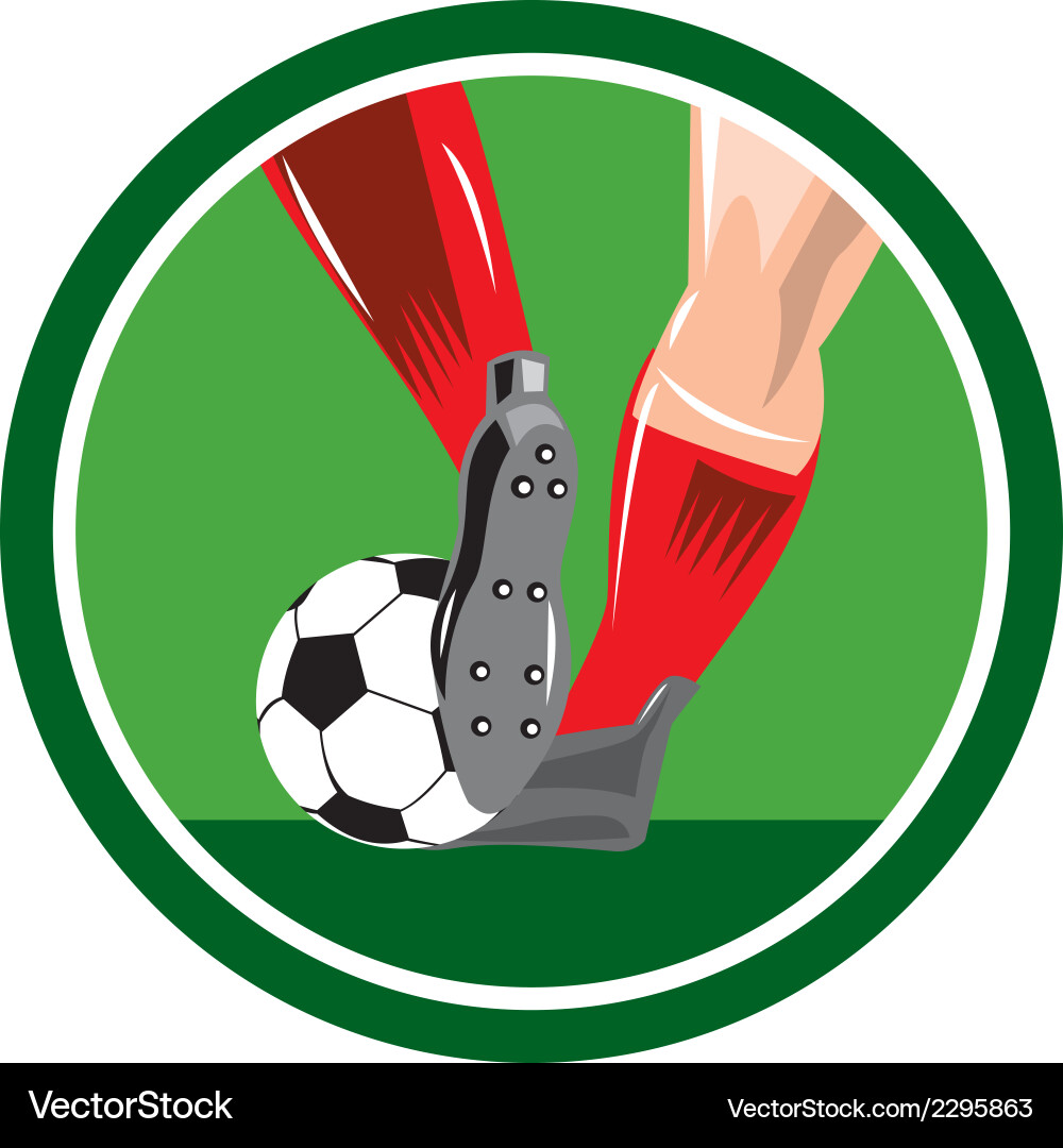 Foot kicking soccer ball retro Royalty Free Vector Image