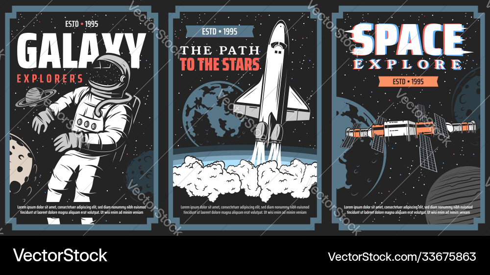 Space and galaxy explore program posters Vector Image