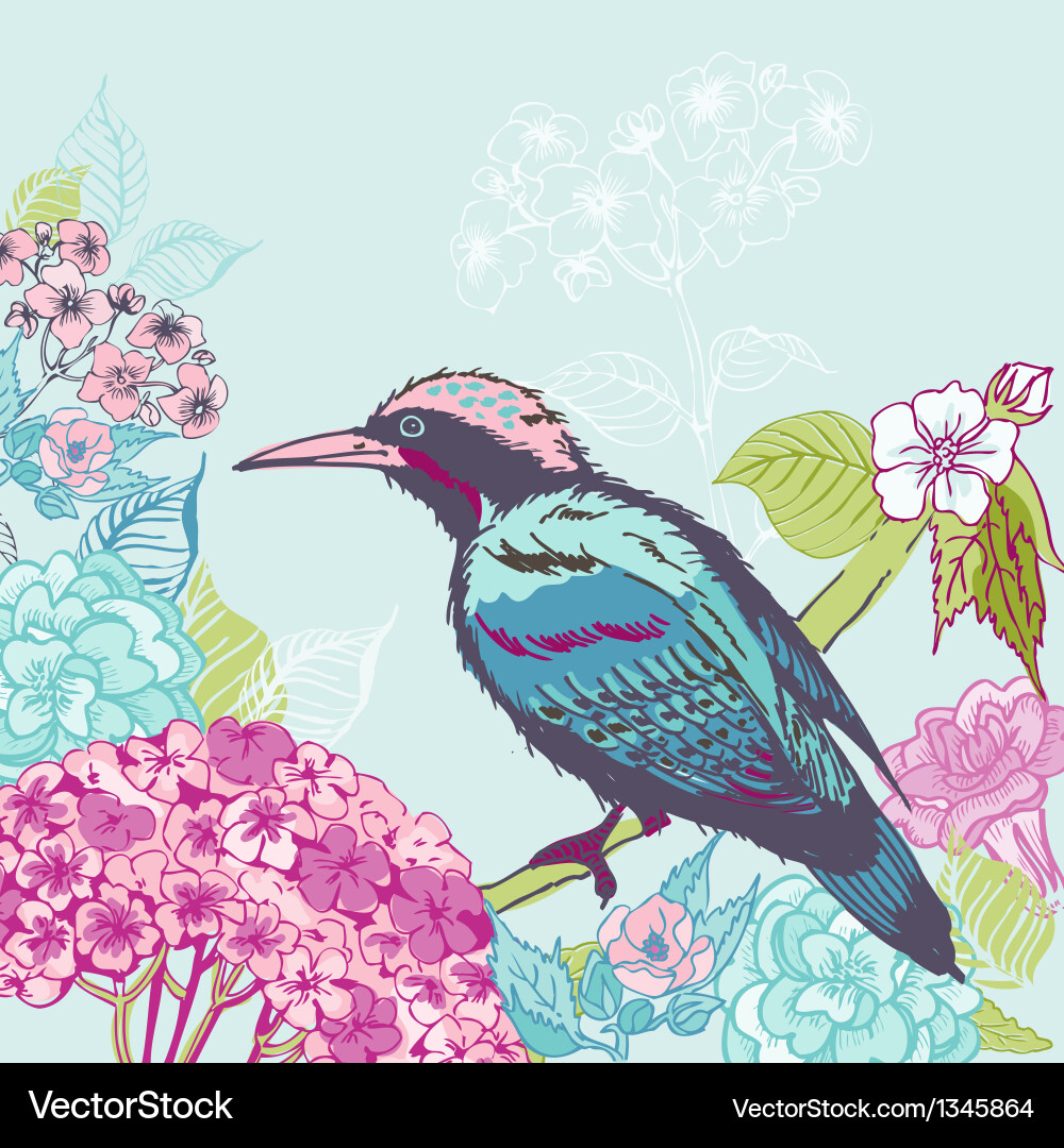 Bird with flowers background Royalty Free Vector Image