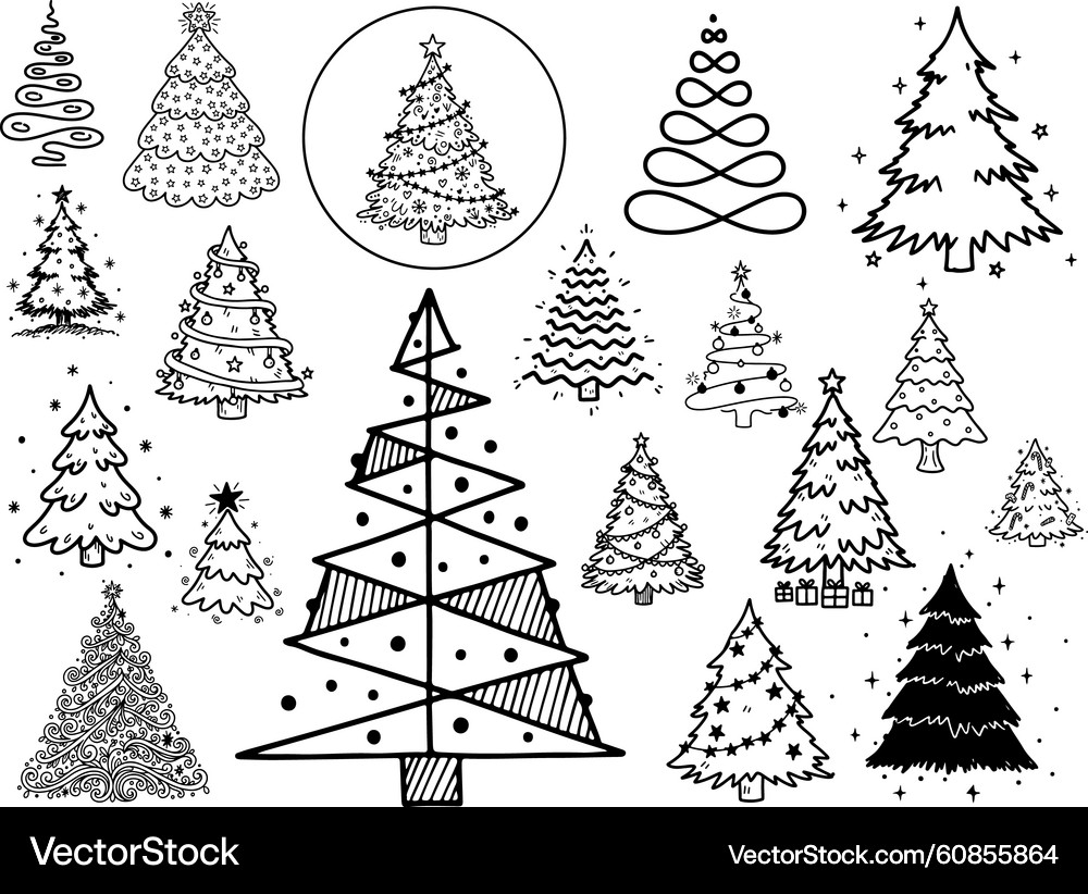 Charming Doodle Christmas Tree – Free Vector | VectorStock