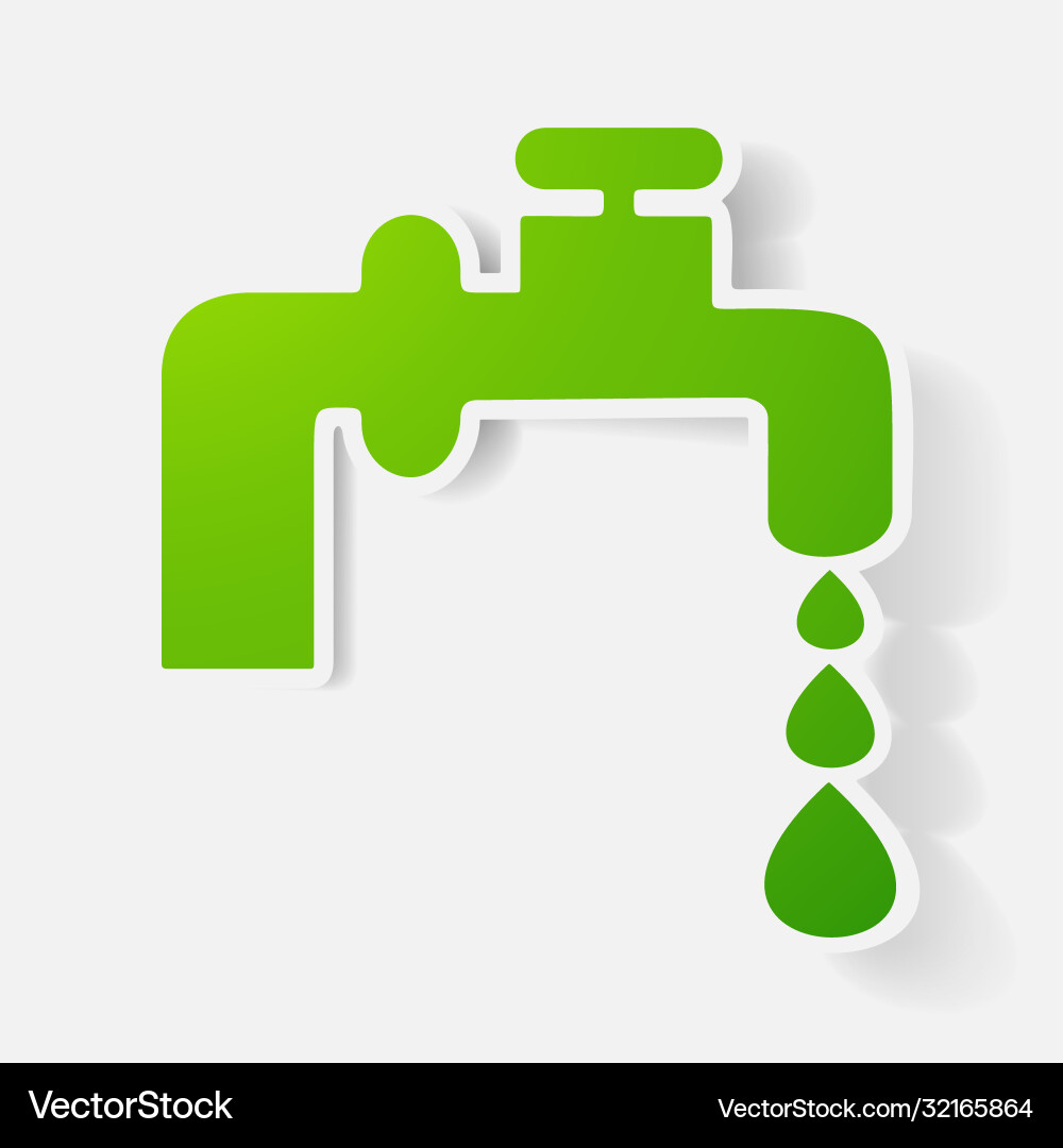 Paper clipped sticker faucet Royalty Free Vector Image