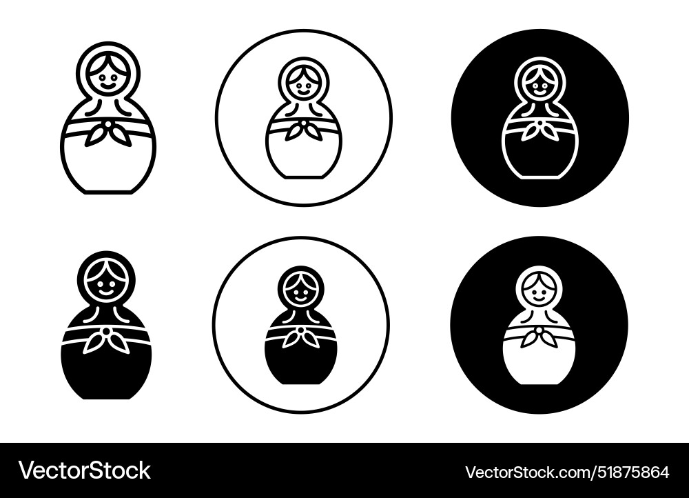 Russian nesting doll icon outline flat Royalty Free Vector