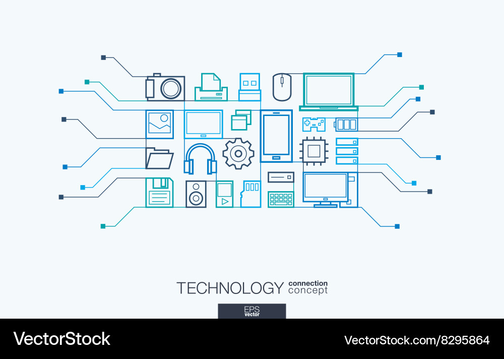 Technology integrated thin line symbols Royalty Free Vector