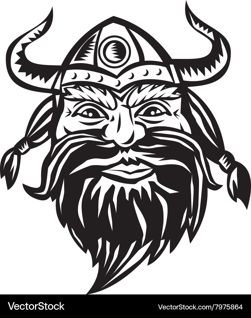 Viking warrior head angry black and white Vector Image