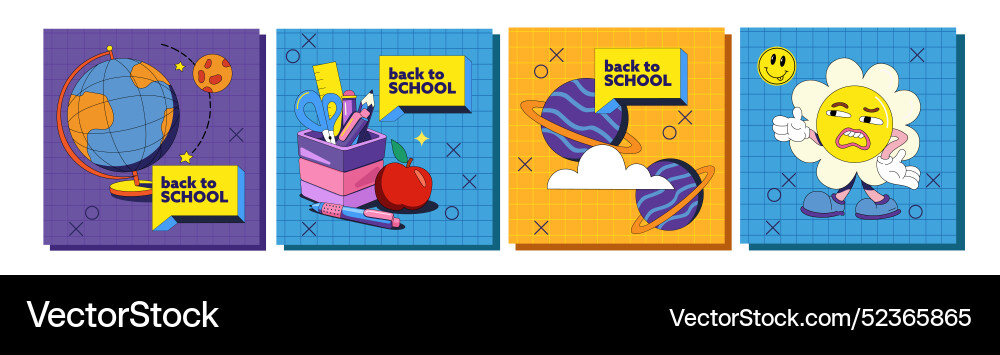 Big set with school subjects flat banner Vector Image