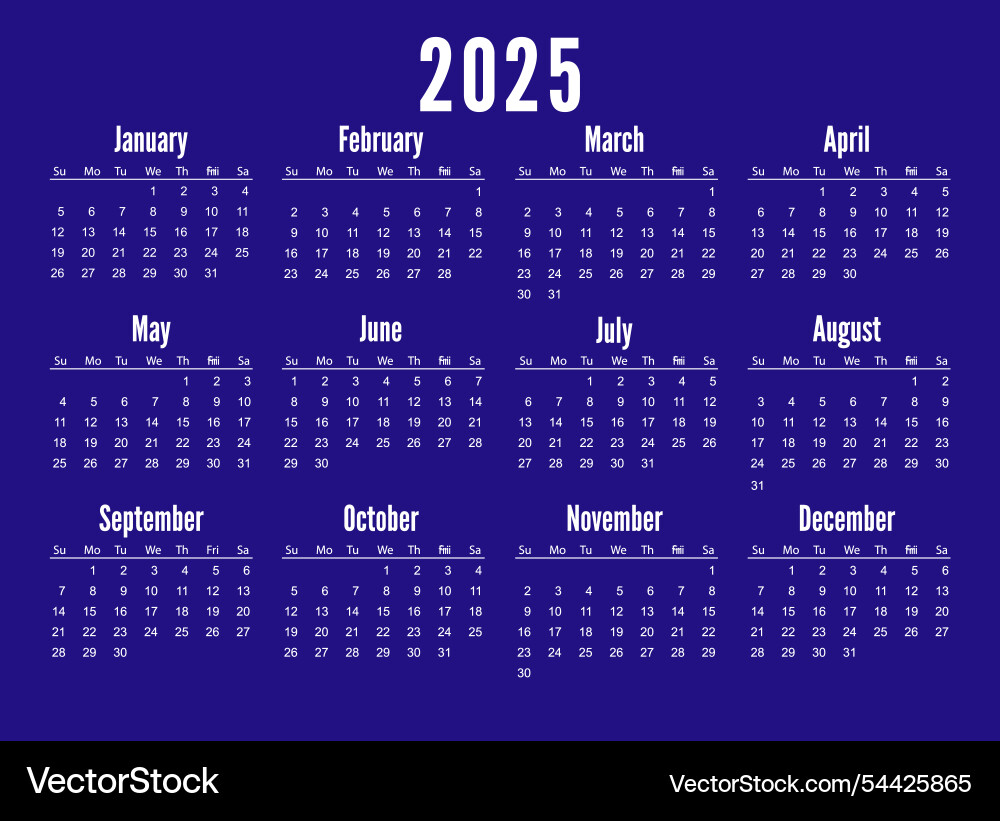 Blue pocket calendar for 2025 Royalty Free Vector Image