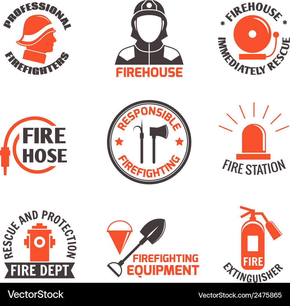 Firefighting label set Royalty Free Vector Image