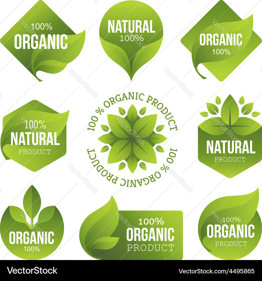 Green organic products labels Royalty Free Vector Image