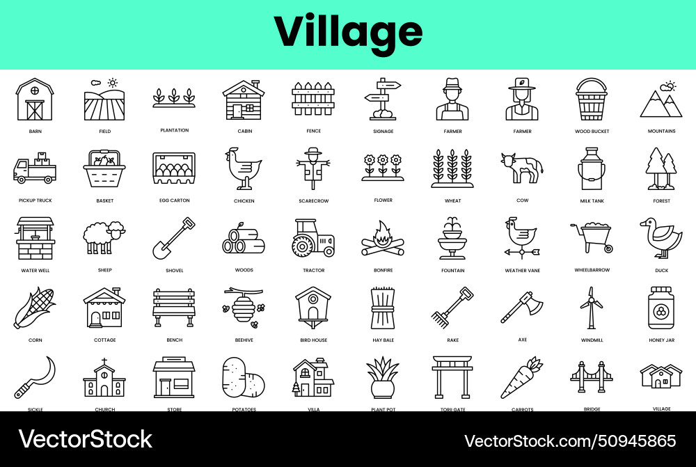 Set of village icons linear style icon bundle Vector Image