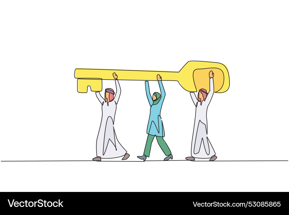 Single continuous line drawing group of arab Vector Image