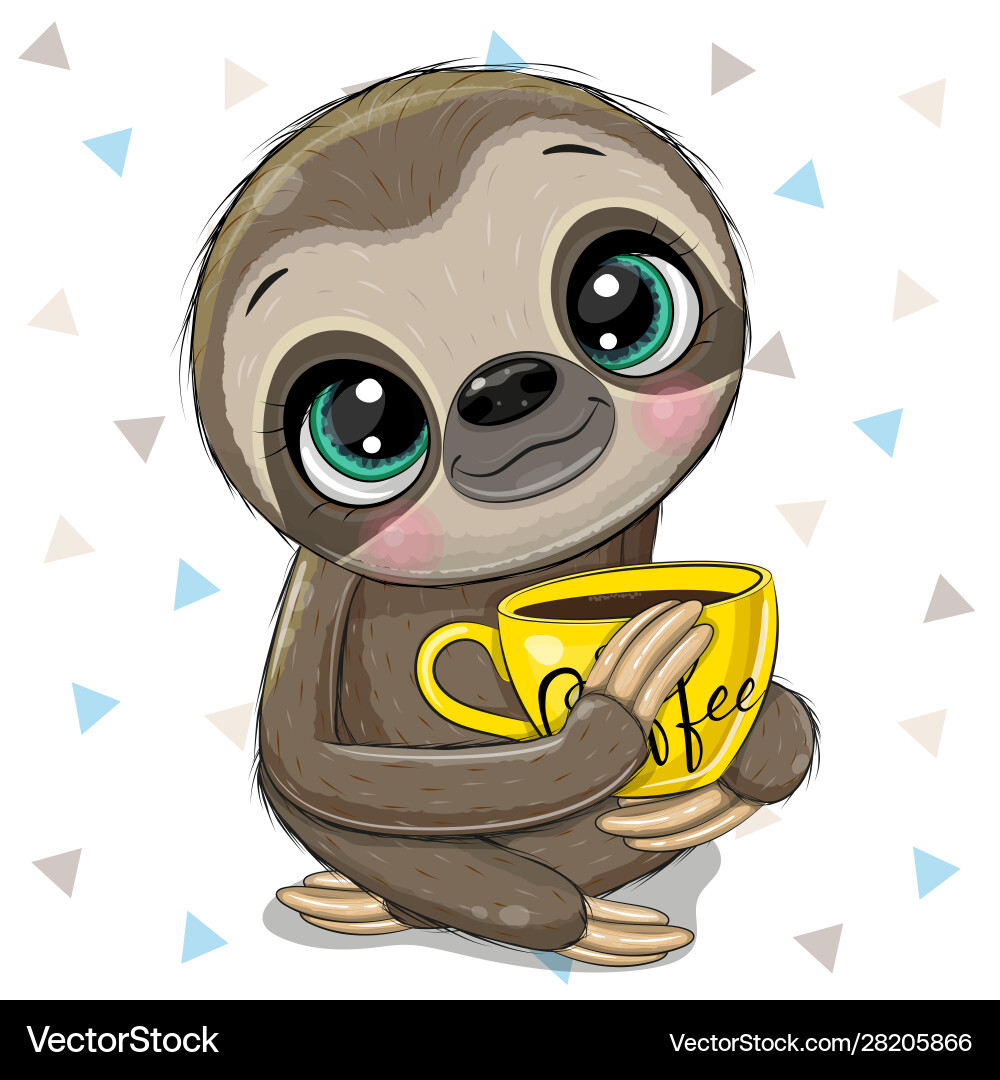Cartoon sloth with a yellow cup coffee Royalty Free Vector