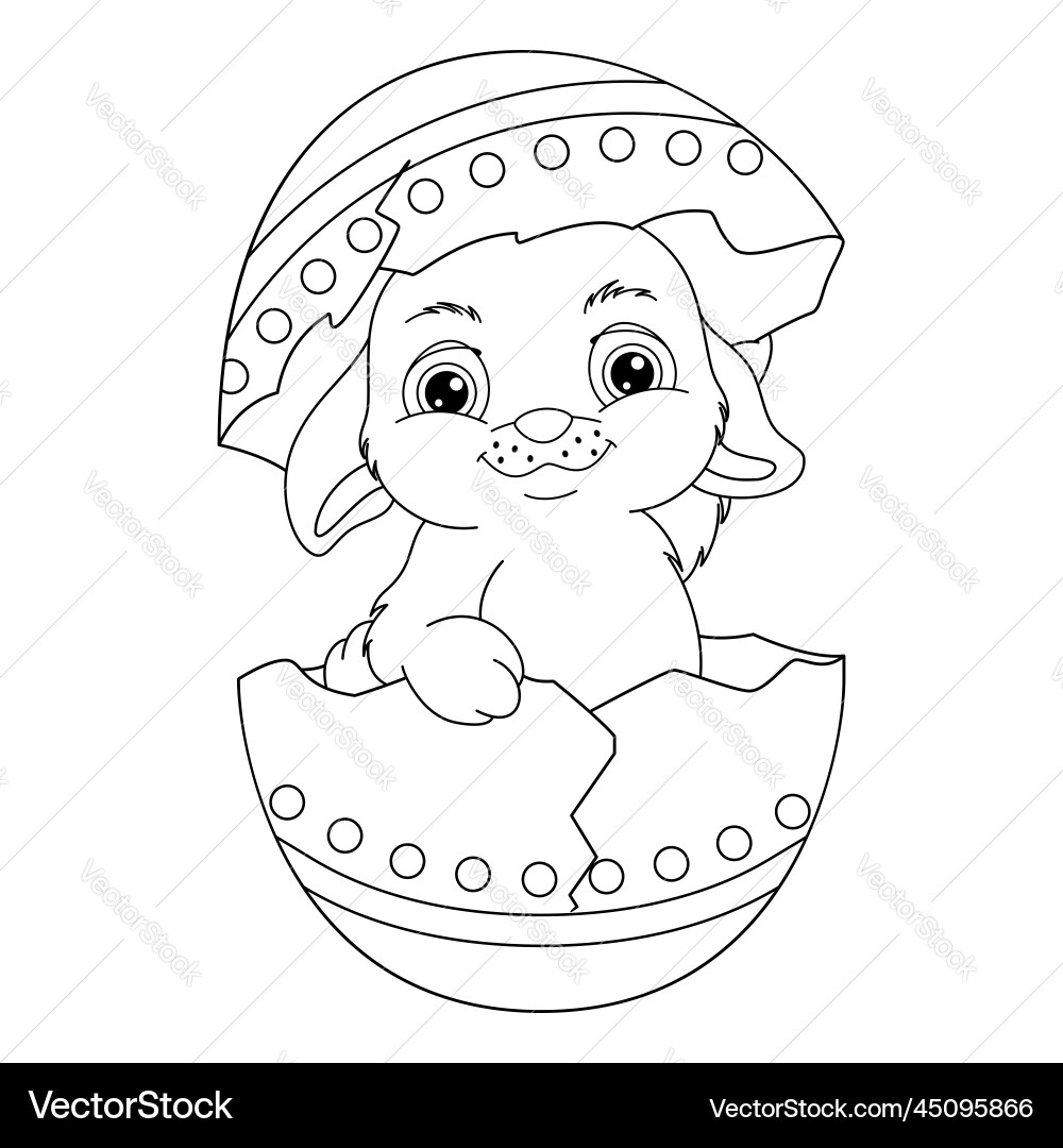 Easter bunny in egg coloring page cartoon Vector Image
