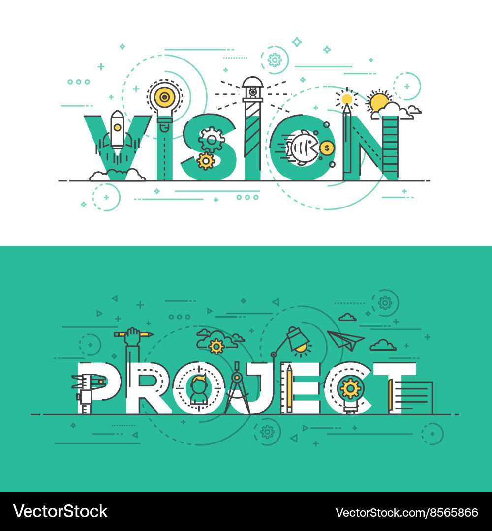Flat design line concept banner vision and project