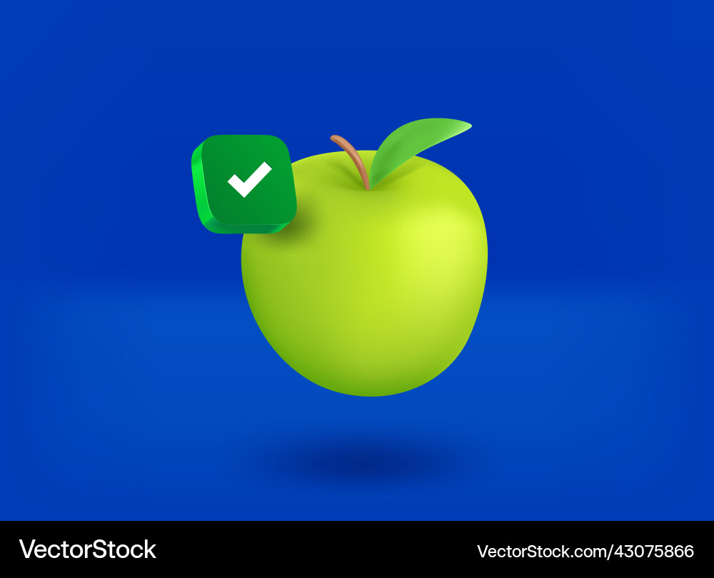 Green apple with checkmark icon 3d Royalty Free Vector Image