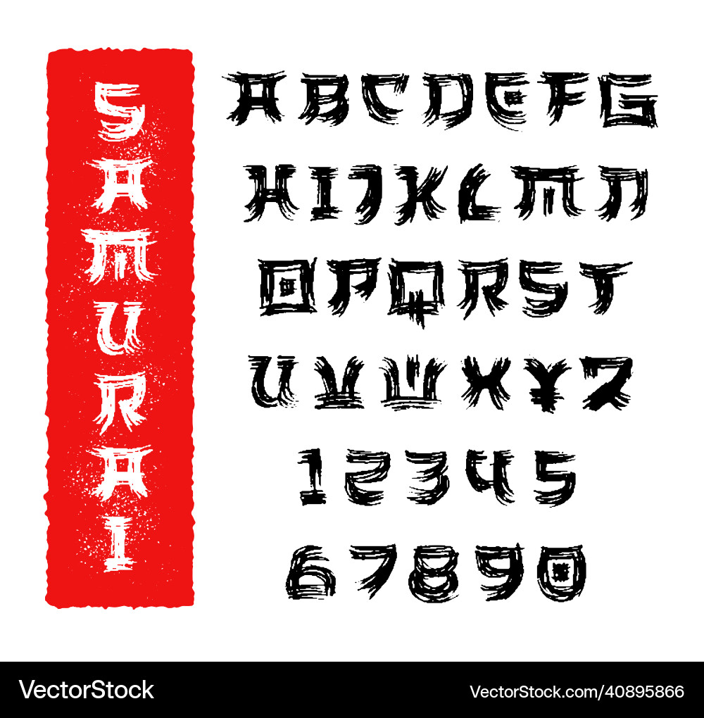 Japanese brush calligraphy textured alphabet Vector Image