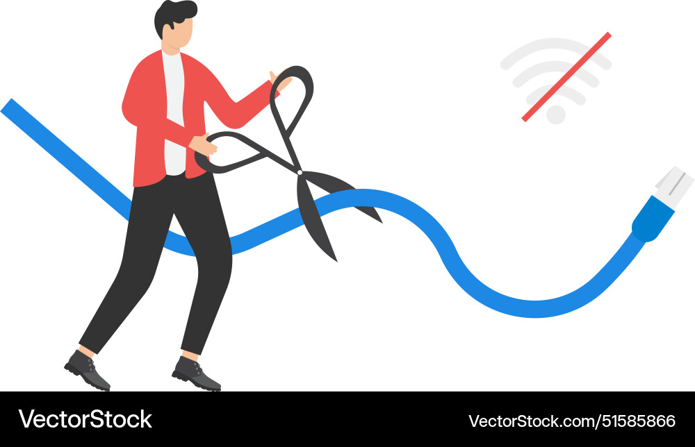 Man with scissors cuts off internet connection un Vector Image