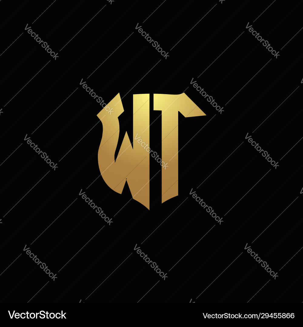 Wt logo monogram with gold colors and shield Vector Image