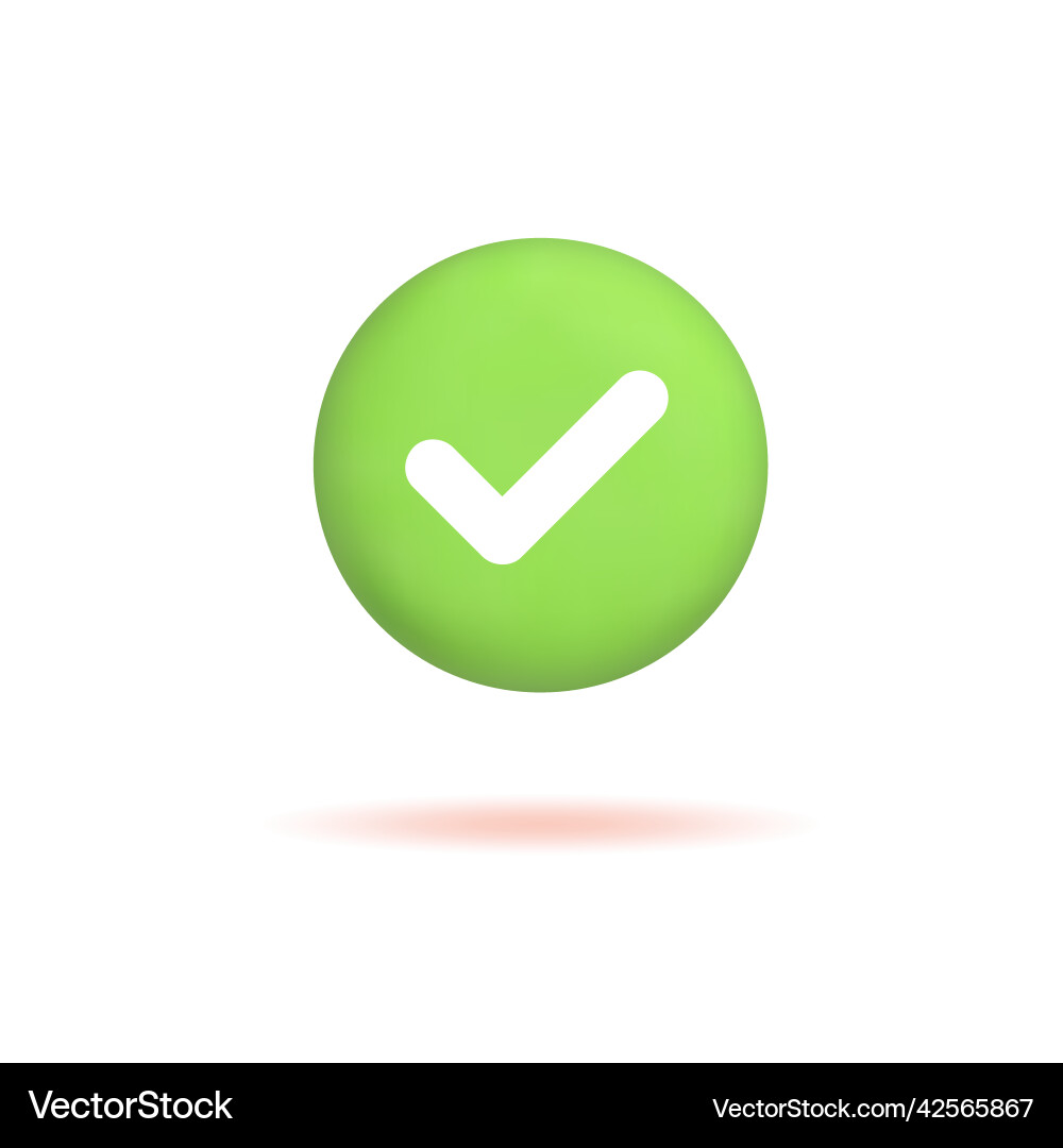 3d check mark icon realistic green tick button Vector Image