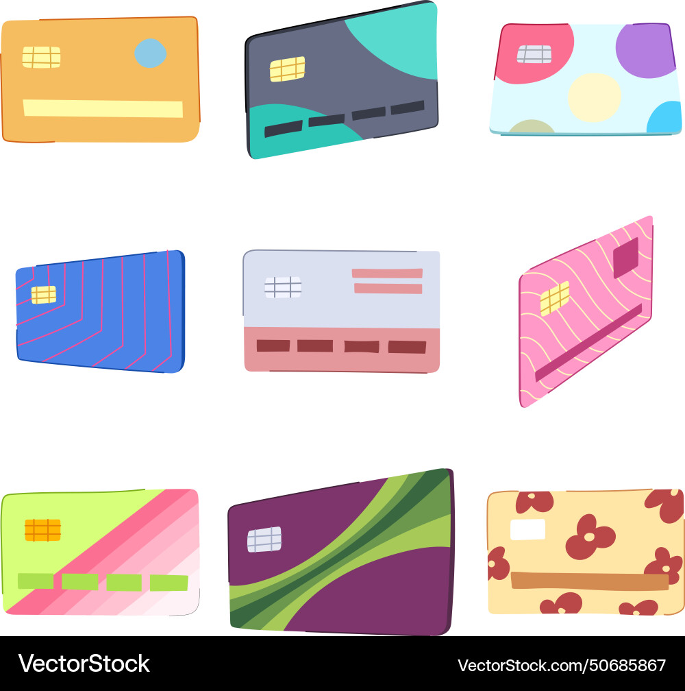 Credit card set cartoon Royalty Free Vector Image