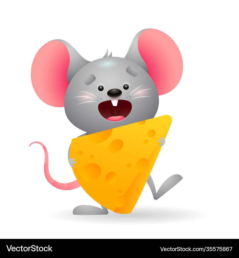 Happy little mouse eating cheese Royalty Free Vector Image
