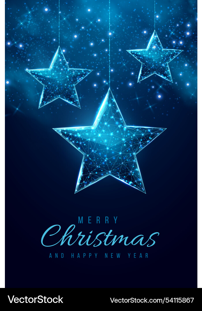 Low Poly Wireframe Stars - Festive Banner Vector Image