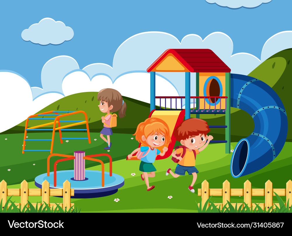 Scene with children playing in park Royalty Free Vector