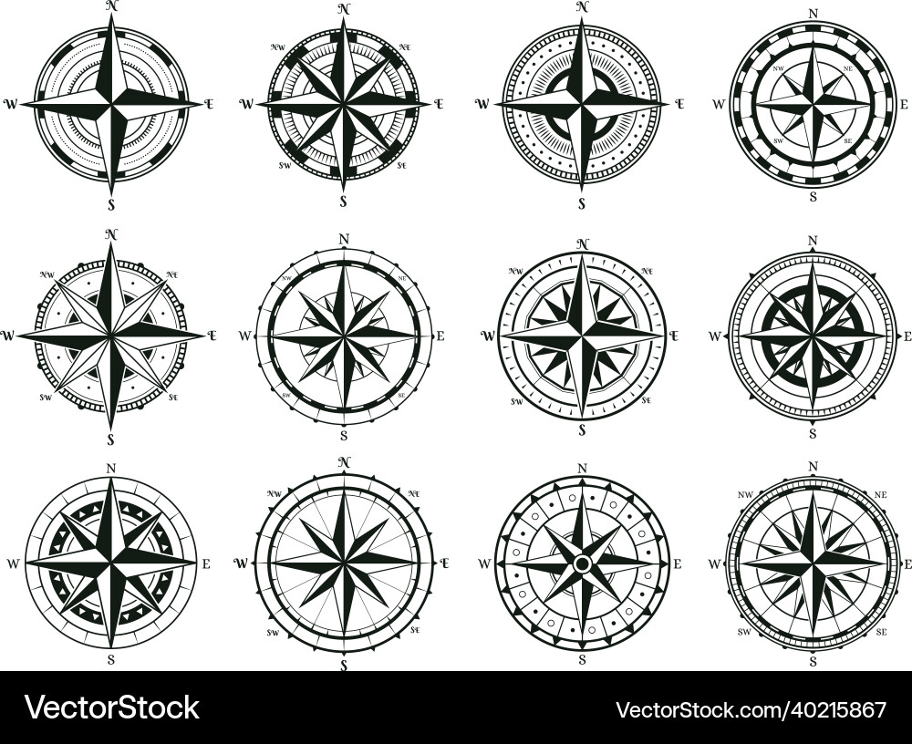 Vintage rose wind compass sea boat navigation Vector Image