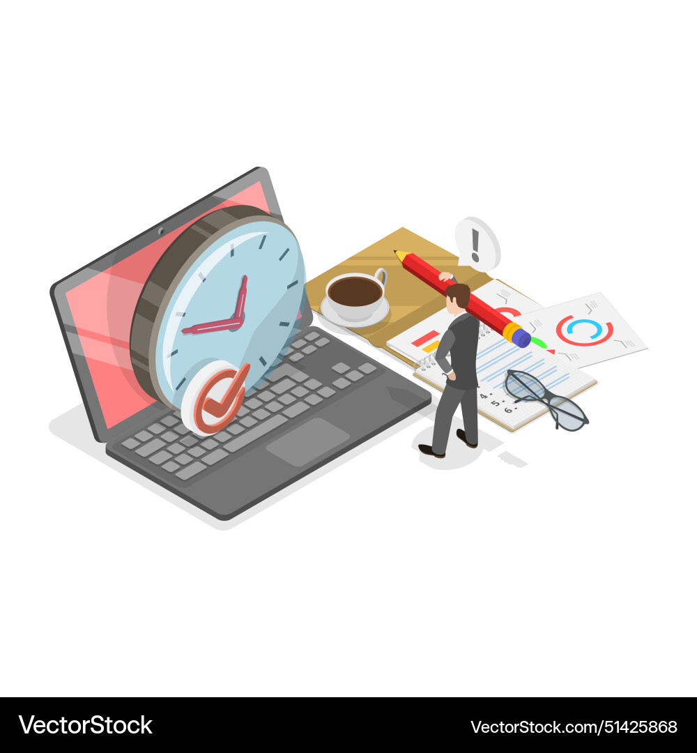3d isometric flat of time management Royalty Free Vector