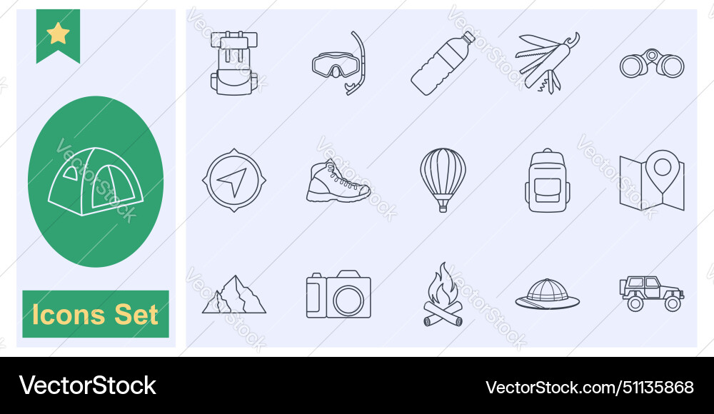 Adventure outdoor and camping activities icon set Vector Image
