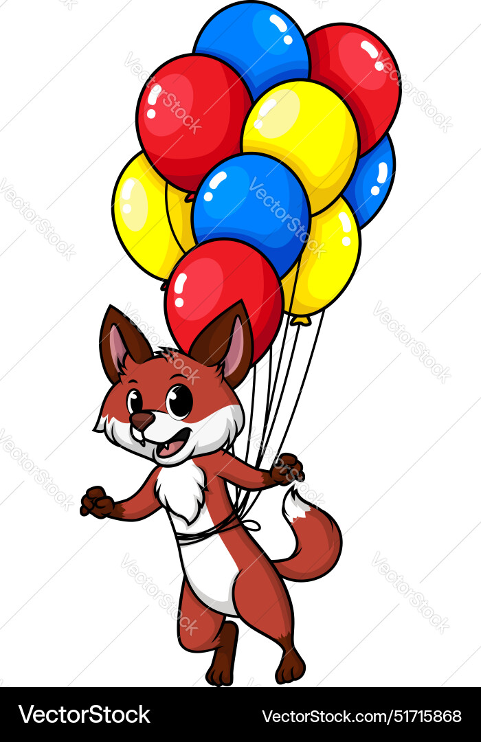 Fox flying with balloons cartoon Royalty Free Vector Image