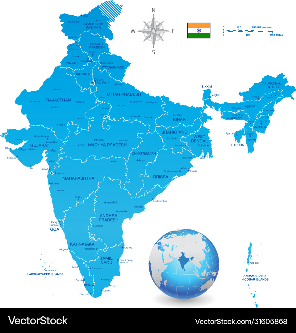 India map set with 3d globe Royalty Free Vector Image