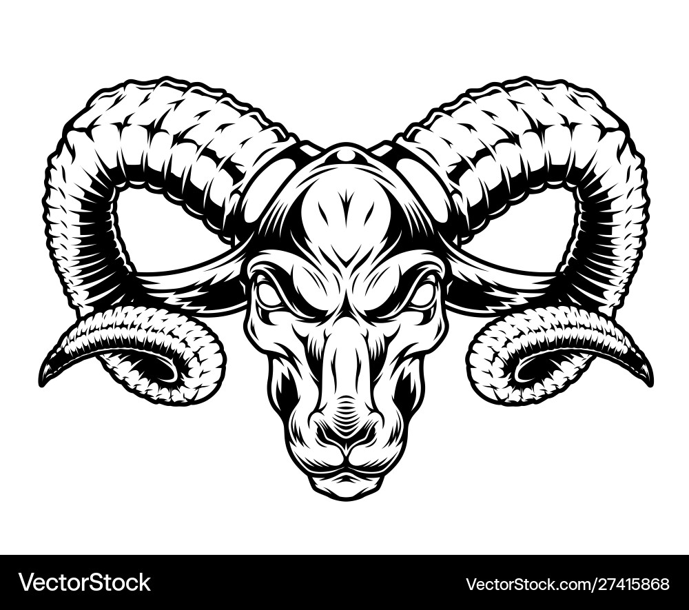 Monochrome serious ram head Royalty Free Vector Image