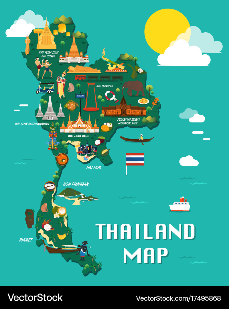 Thailand with colorful landmarks design Royalty Free Vector