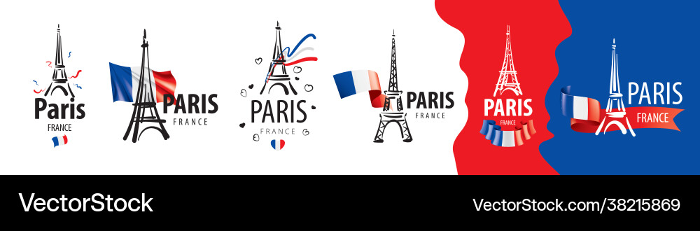 A set icons eiffel tower in paris Royalty Free Vector Image