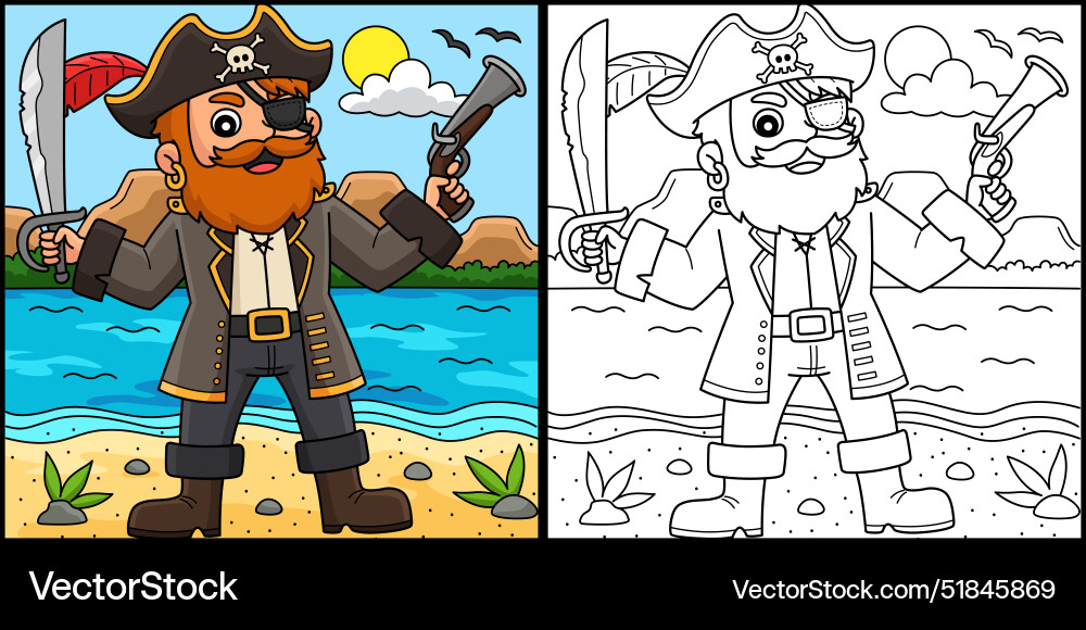 Pirate captain coloring page colored Royalty Free Vector