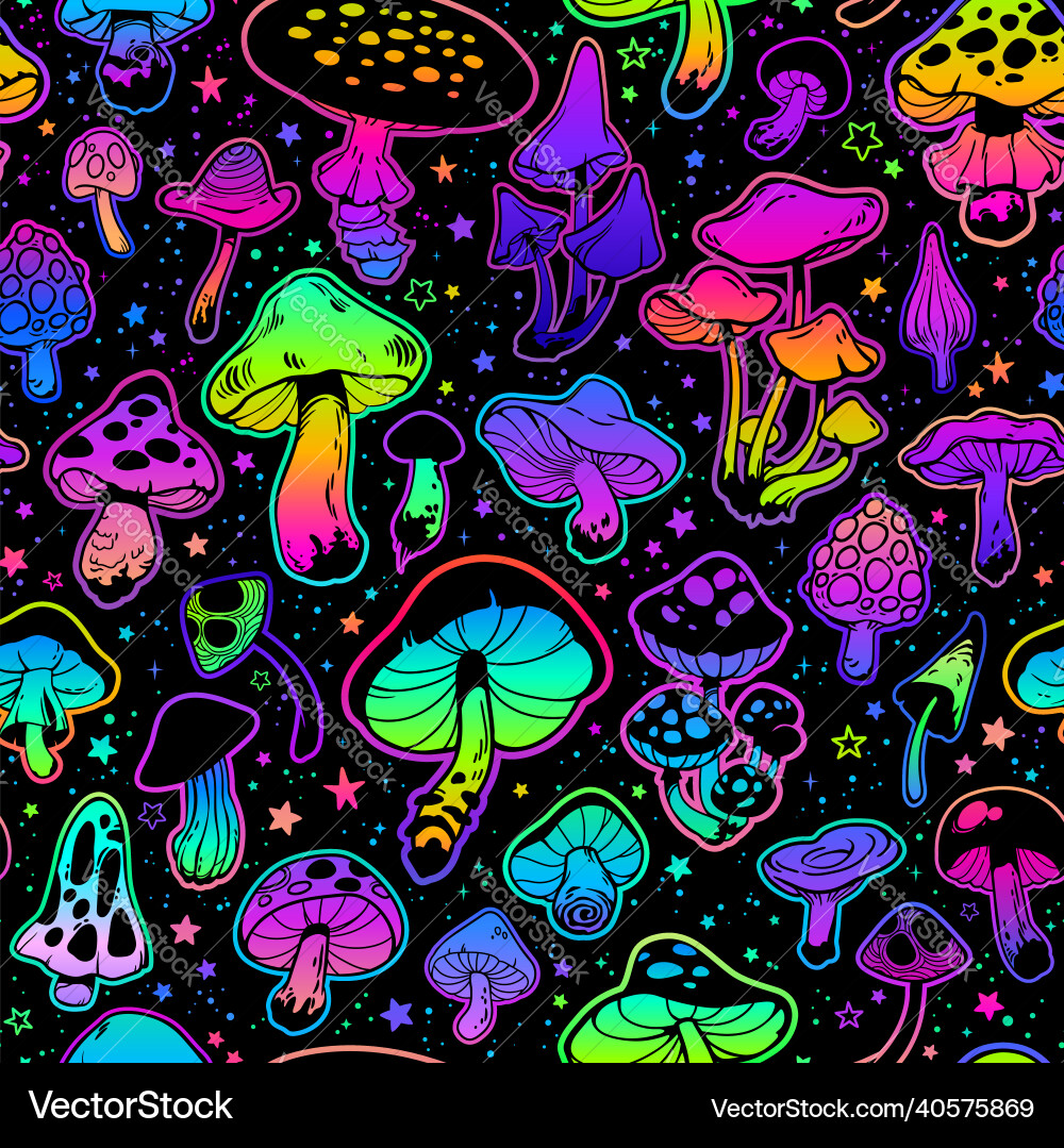 Psychedelic Mushroom Seamless Vector Images (over 1,900)