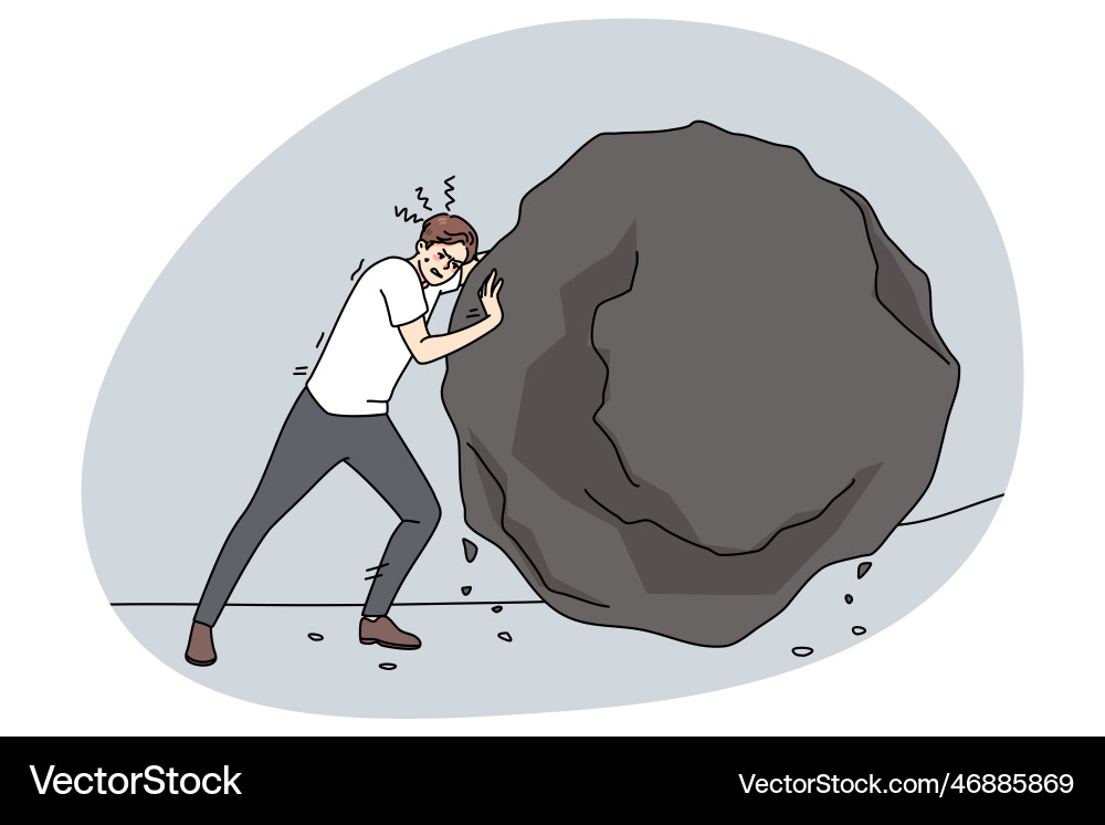 Strong business person push heavy stone Royalty Free Vector
