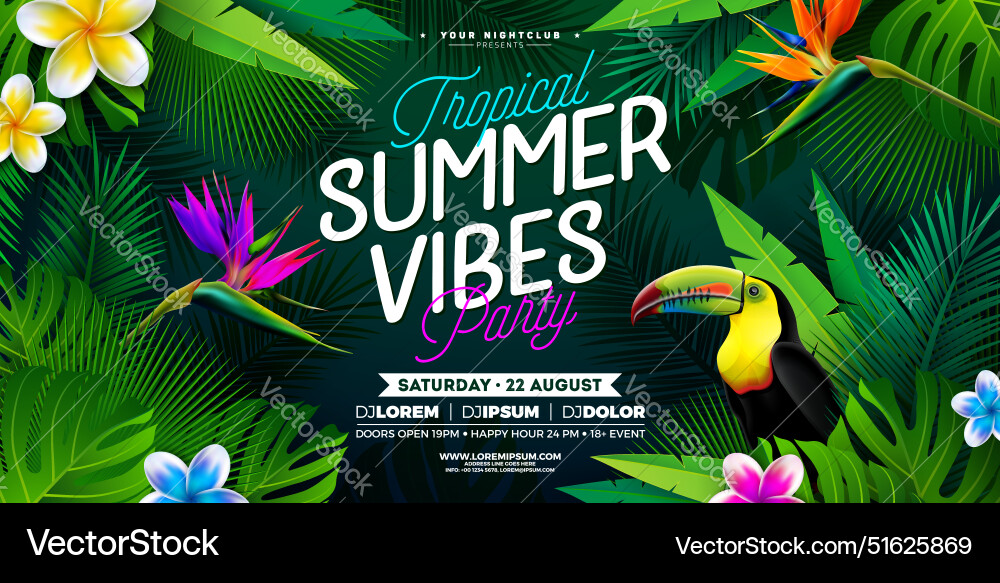 Summer vibes party banner design template with Vector Image