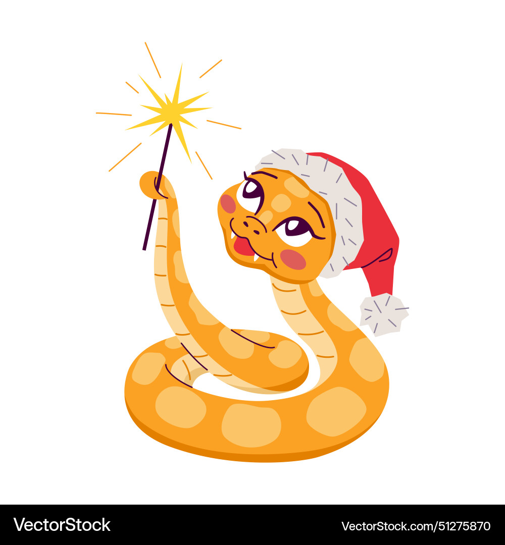 Funny snake with santa hat and sparkler 2d Vector Image