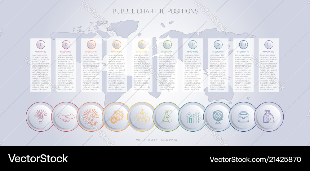 Infographics color bubble chart template for 10 Vector Image