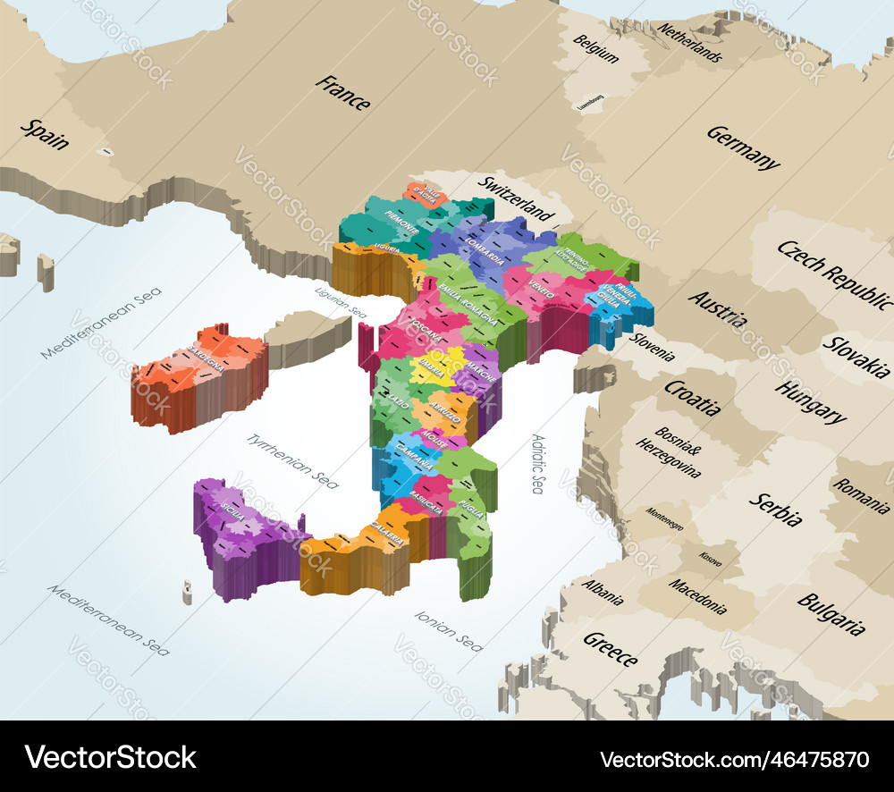 Italy municipalities isometric map colored Vector Image